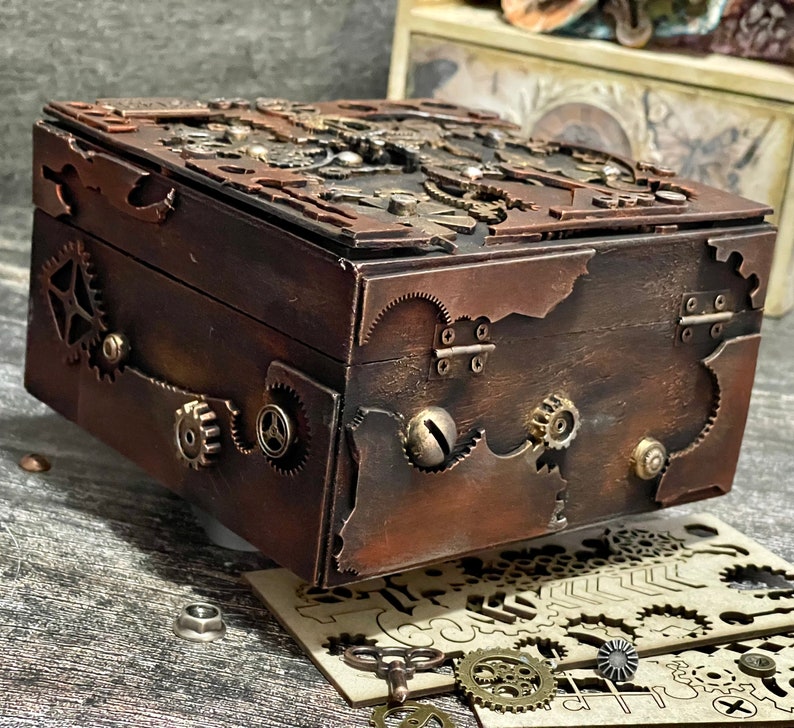 Personalised Steampunk Box, Mixed Media Gift, Customizable Wooden Box ...