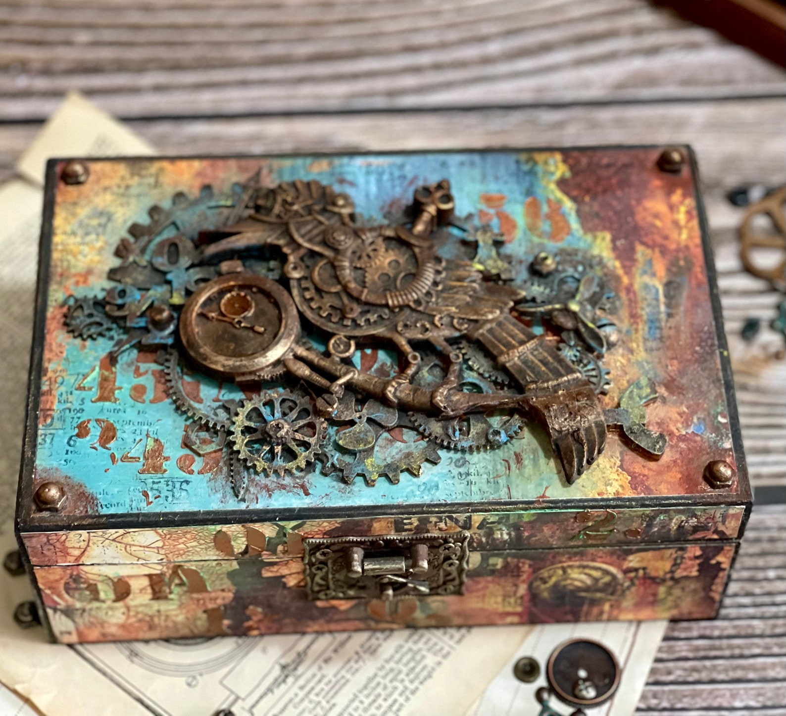 Personalised Steampunk Box, Mixed Media Customizable Wooden Box ...