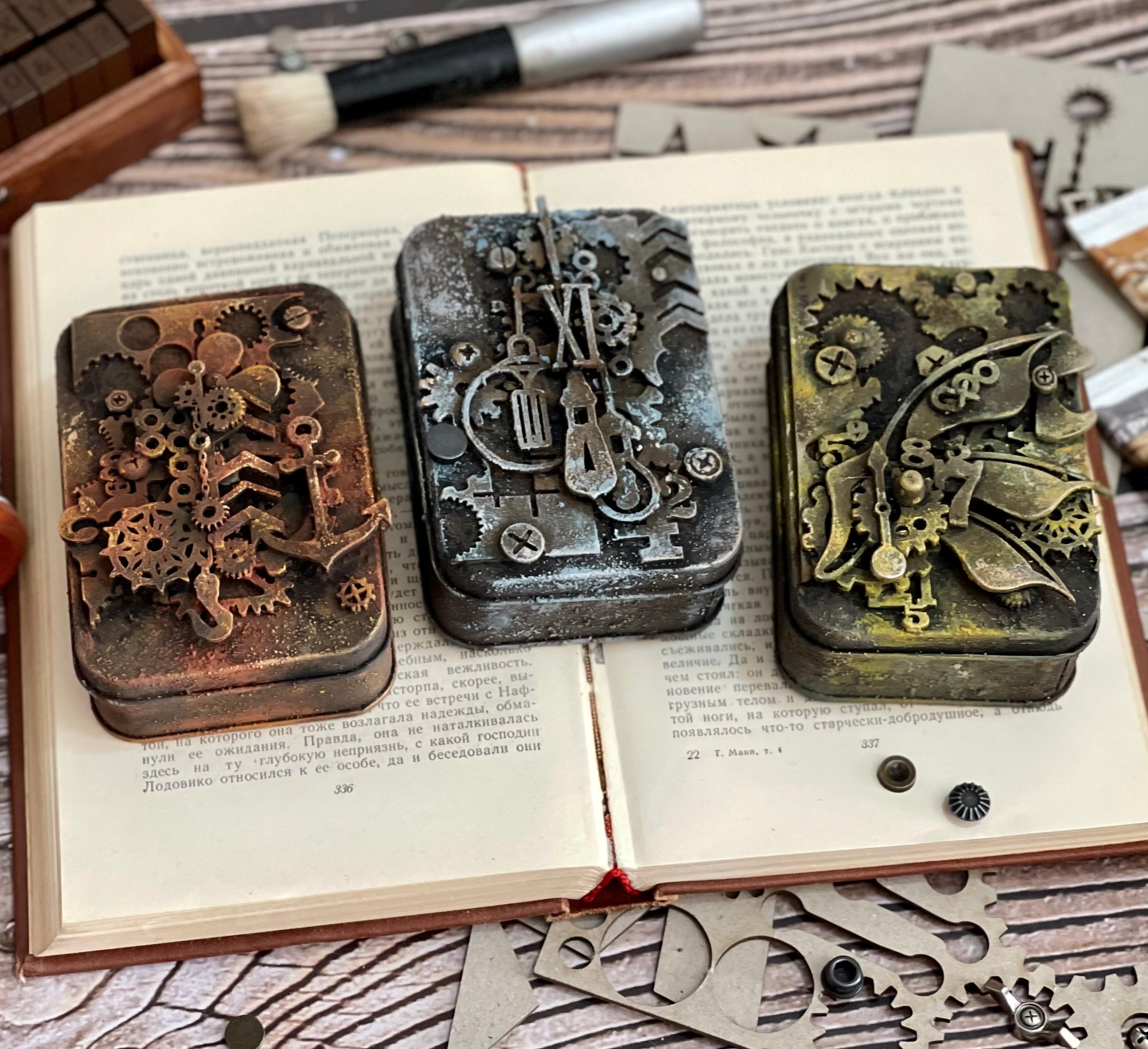 Steampunk Metal Box Set, Mechanical Tin, Personalized Box, Tin Box Mini ...