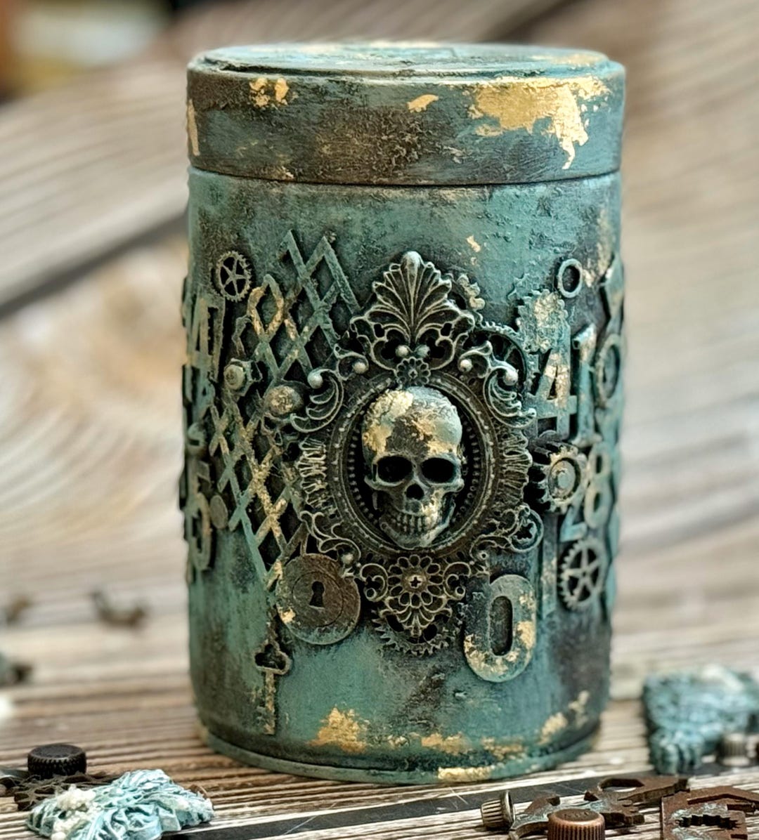 Steampunk Skull Tin: Upcycled Patina Metal Pencil Storage - Etsy