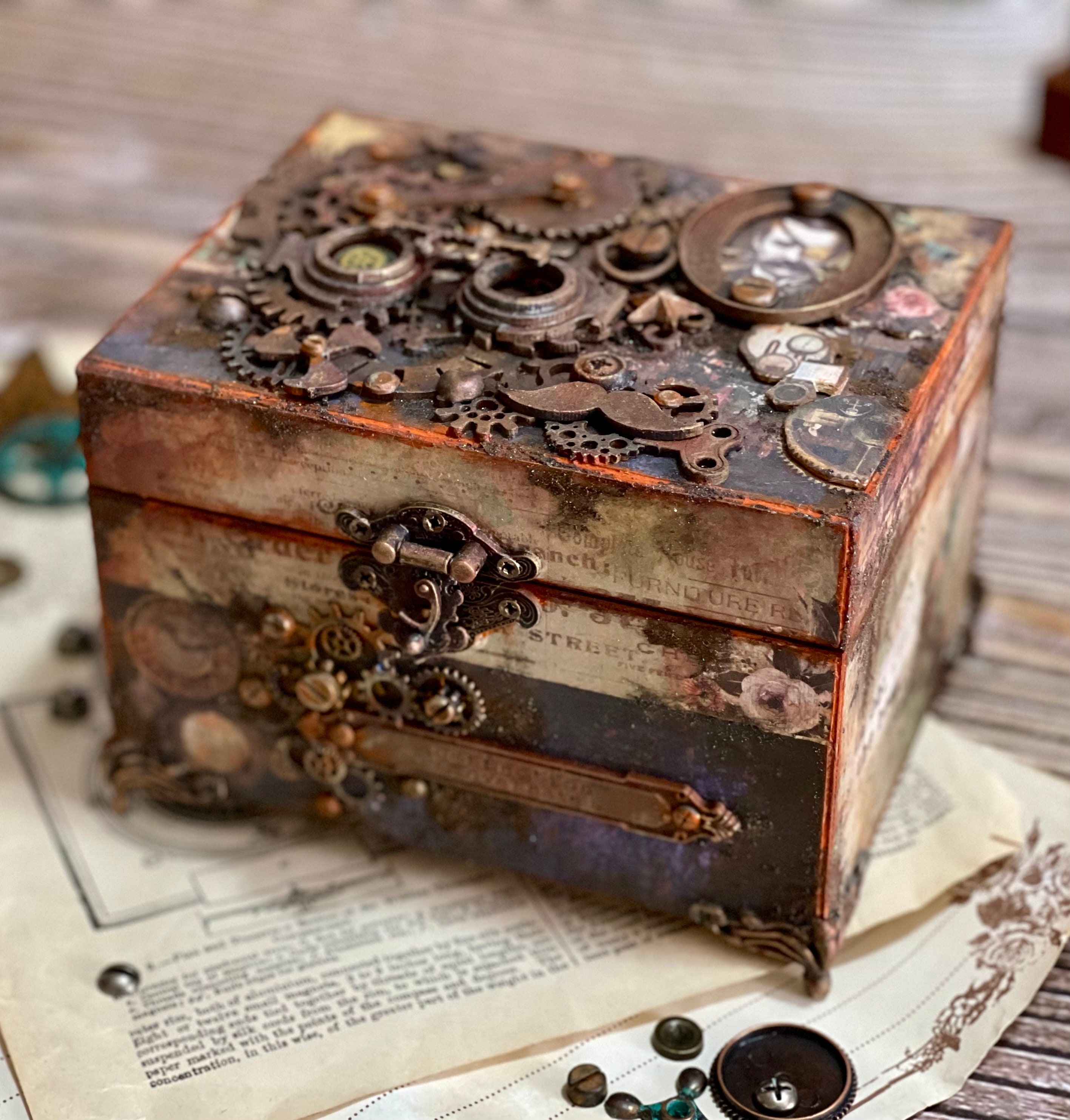 Personalised Steampunk Box, Mixed Media Gift, Customizable Wooden Box ...