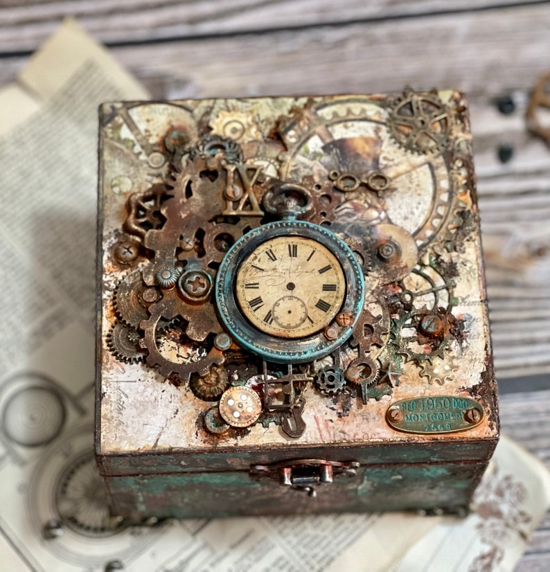 Personalised Steampunk Box, Mixed Media Customizable Wooden Box ...
