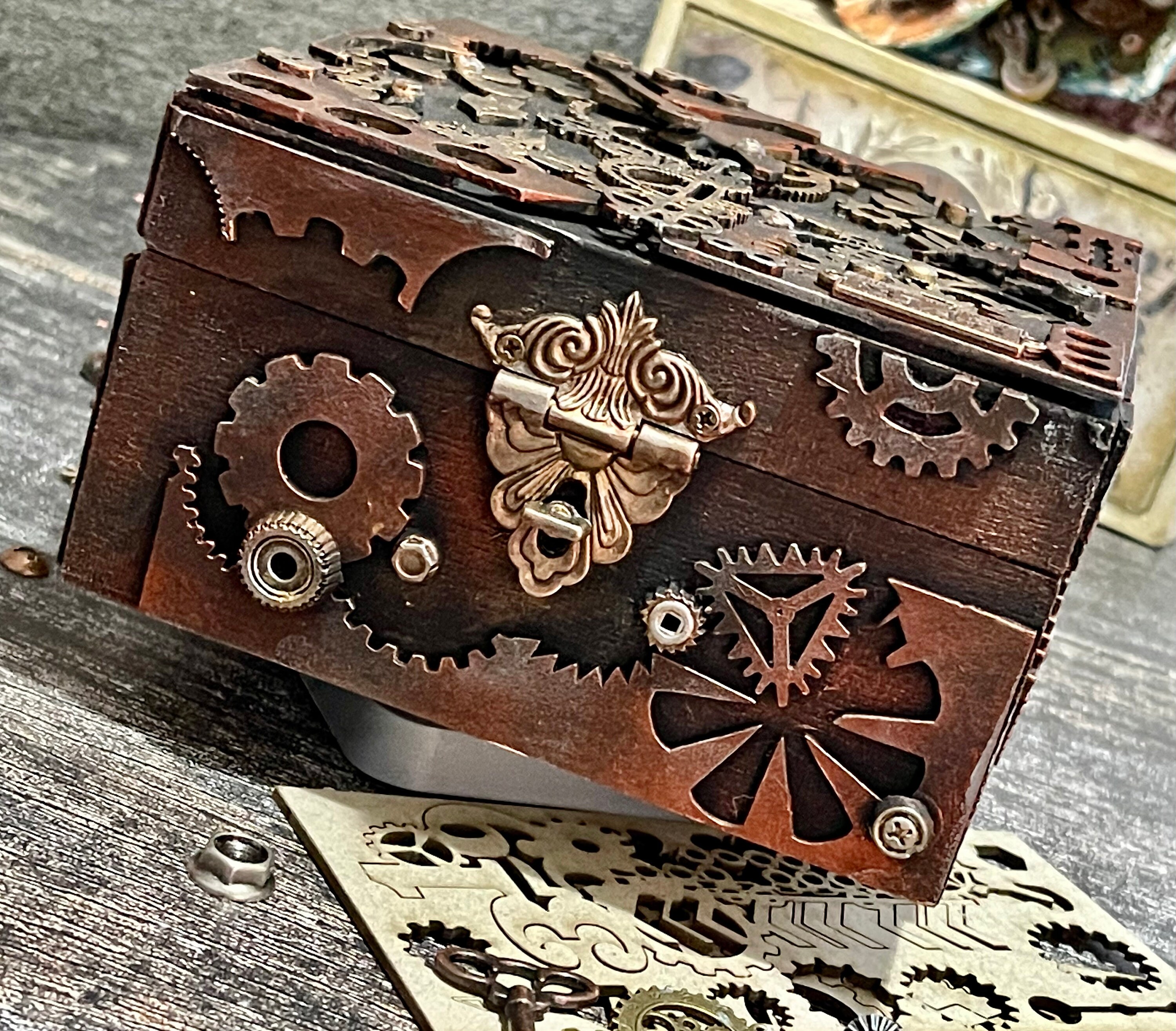 Personalised Steampunk Box, Mixed Media Gift, Customizable Wooden Box ...