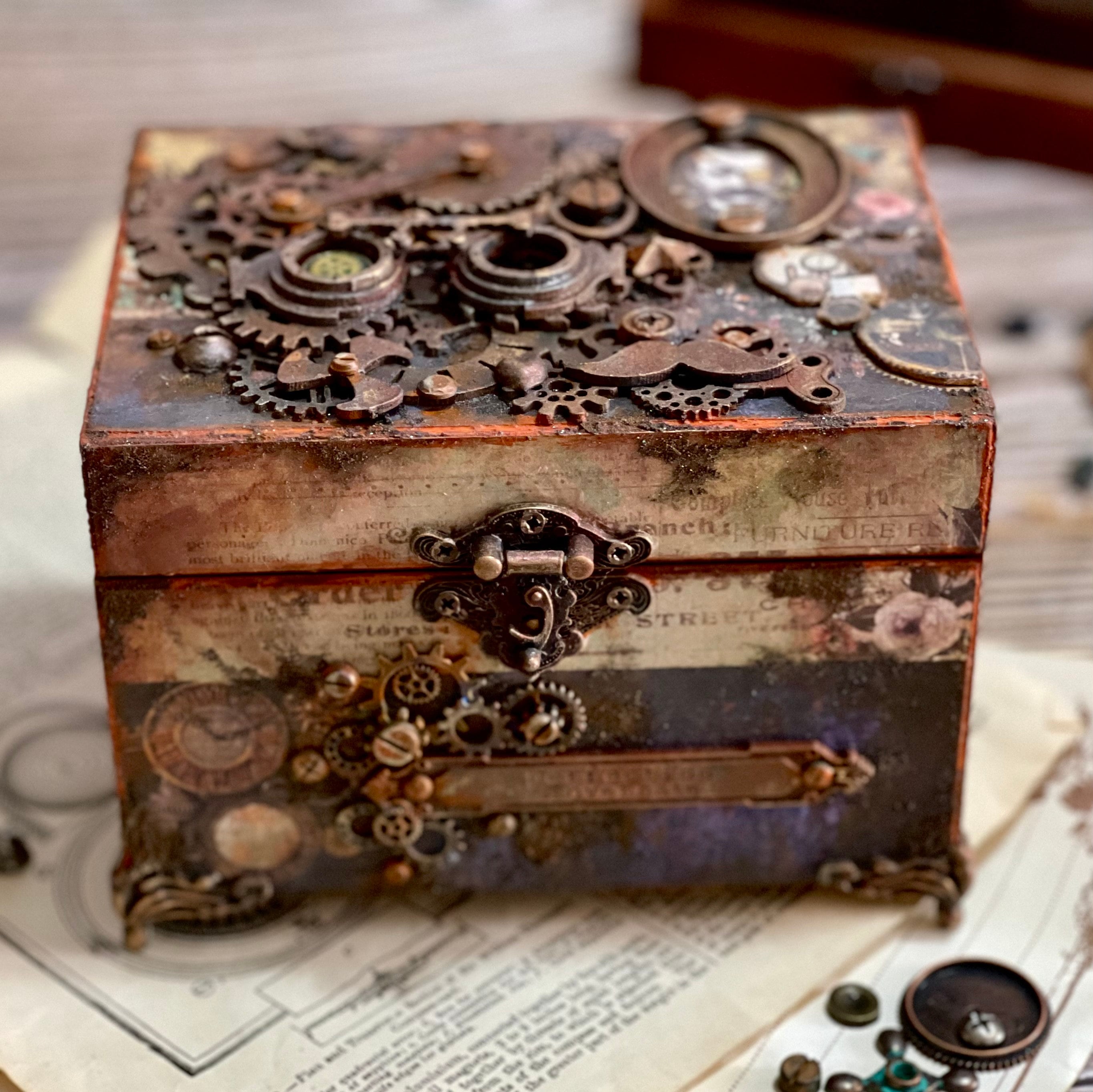 Personalised Steampunk Box, Mixed Media Gift, Customizable Wooden Box ...