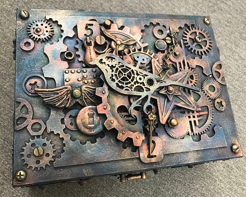 Steampunk Box Wooden Vintage Style Steampunk Bird Jewelry Storage ...