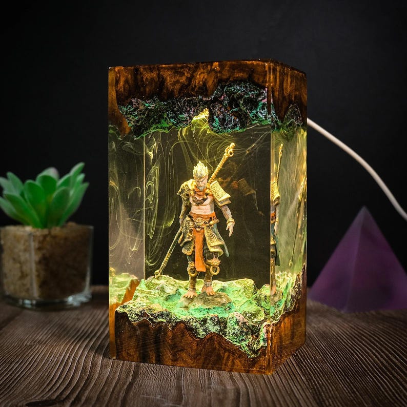 Black Myth Wukong Resin LED Lamp | Monkey King Figure Night Light ...