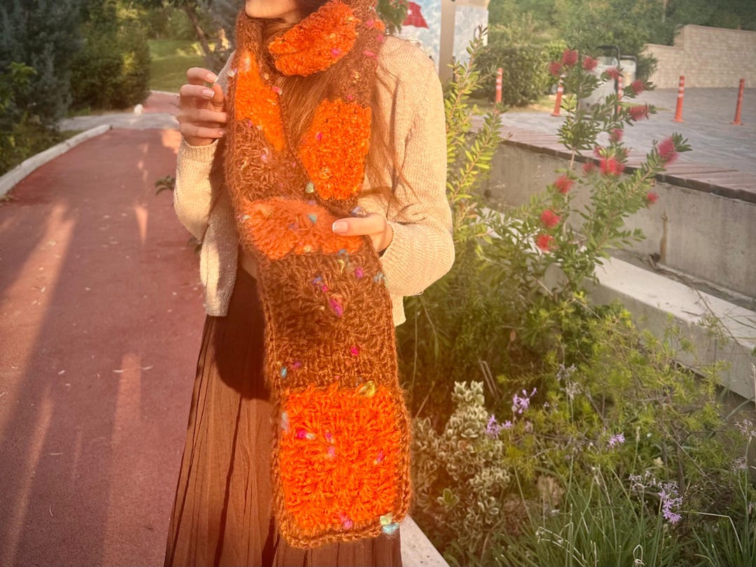 Long Motif Soft Fall Scarf Pumpkin Spice Vibe Crochet Scarf Perfect ...
