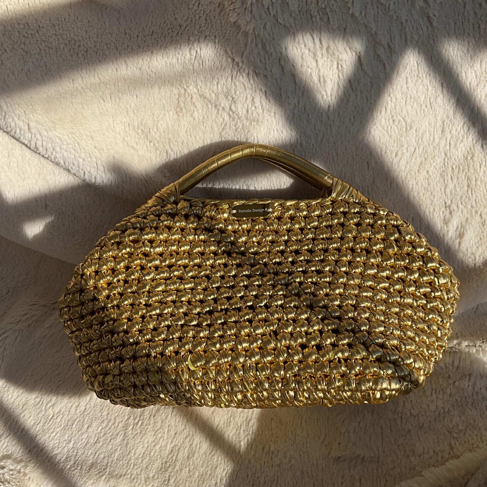 Luxurious Gold Woven Handbag – Triangle Handle Purse, Handmade Metallic ...