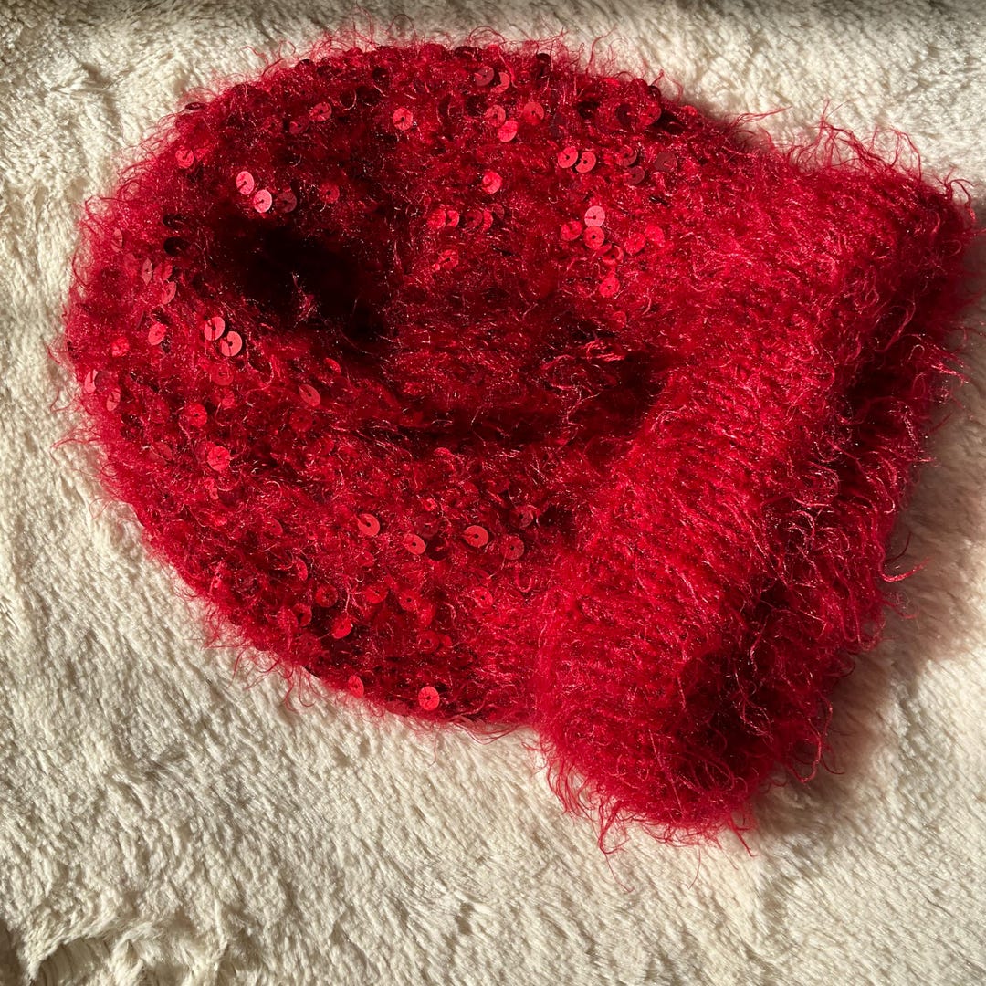 Sparkling Red Sequin Beanie Fuzzy Cozy and Glamorous Winter Hat for ...