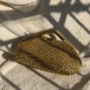 Luxurious Gold Woven Handbag – Triangle Handle Purse, Handmade Metallic ...