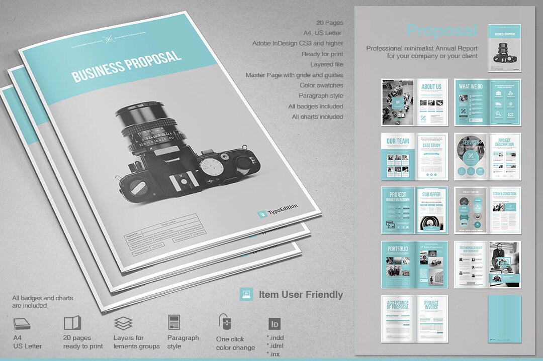 Proposal Template | Proposal With Cyan Accents | Indesign Template - Etsy