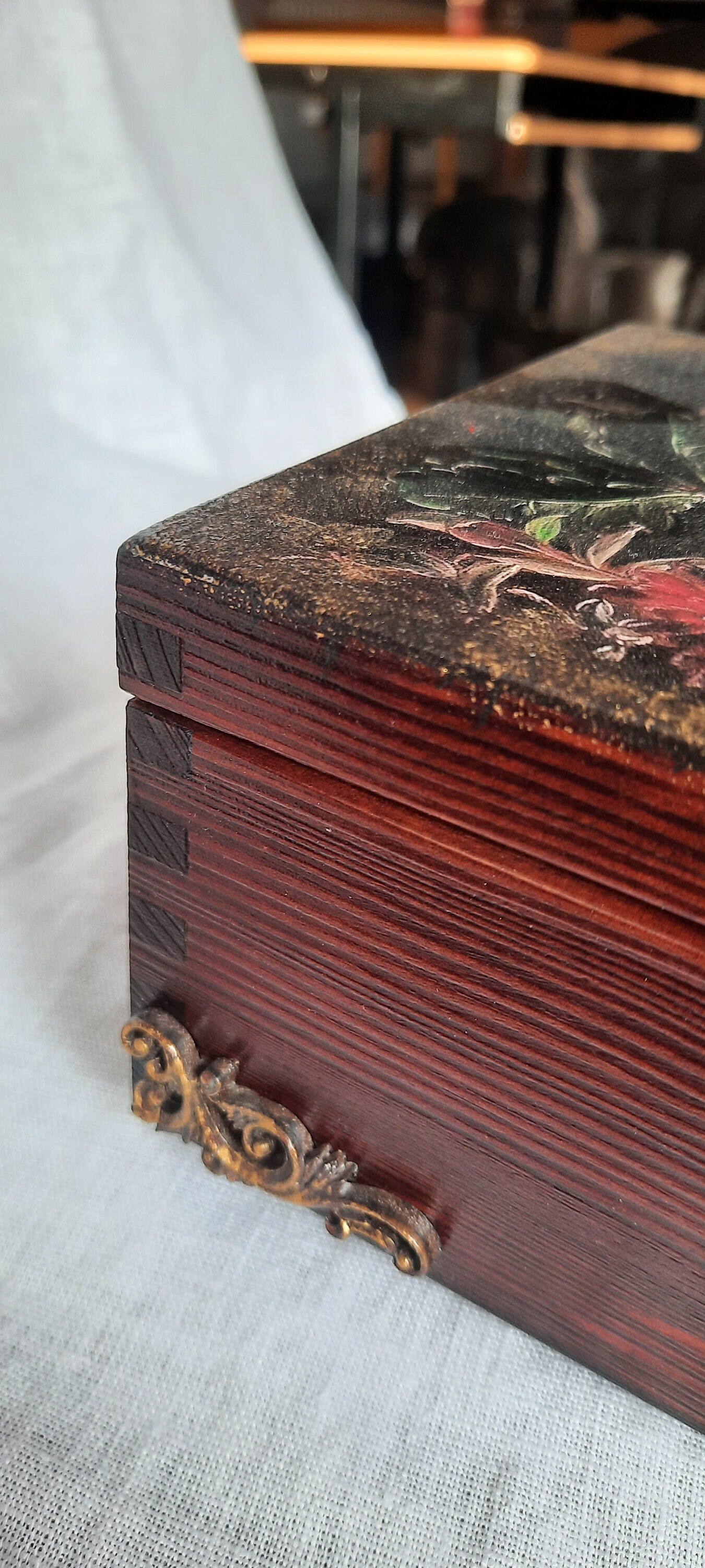 Dark Wood Box With Dutch Still Life Wooden Sewing Box in Old - Etsy