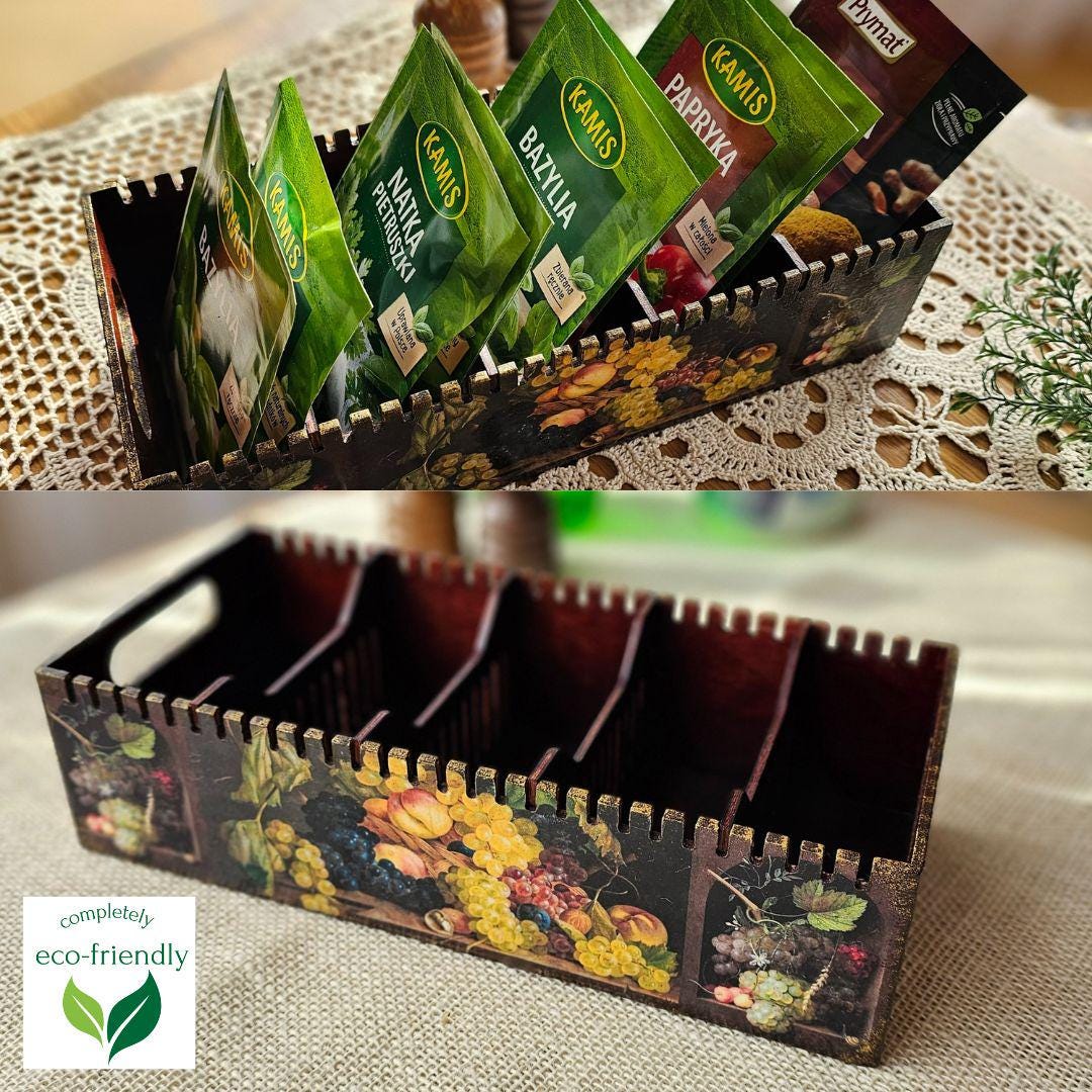 Spice Organizer With Compartments, Wooden Spice Box in Vintage Style ...