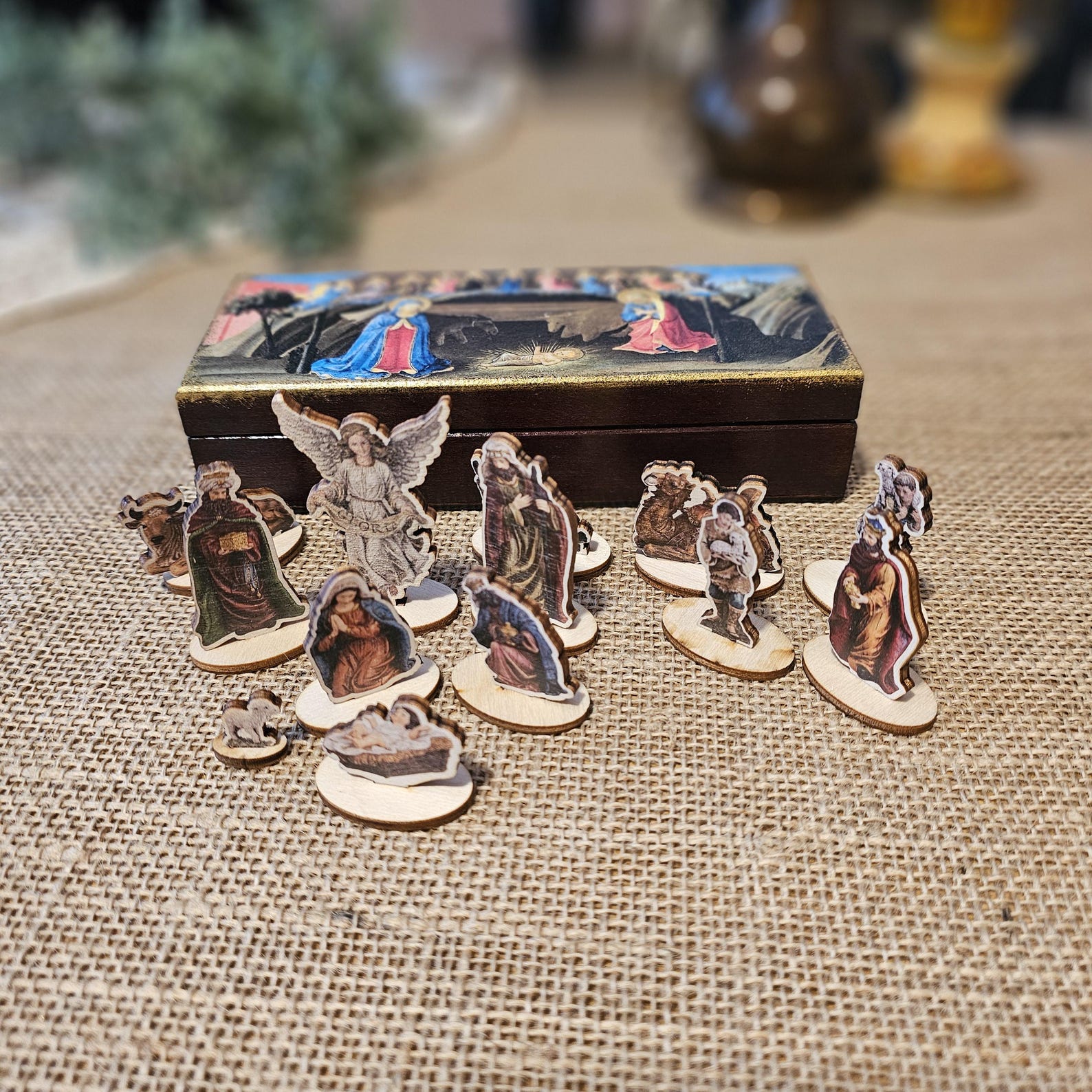 Mini Wooden Nativity Set in Decorative Box, Vintage Style Wood Box With ...