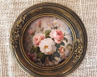 Small Circular Wall Art Framed , Antique Style Mini Art, Round Artwork ...