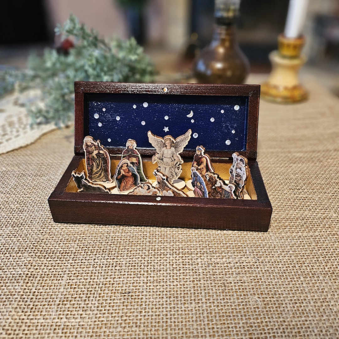 Mini Nativity Set in the Wood Box, Vintage Nativity Set (reproduction ...