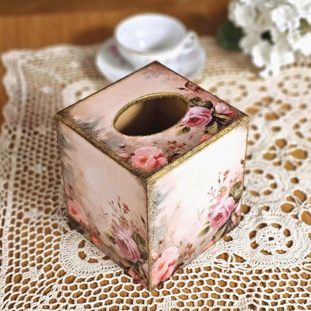 Tall Floral Wooden Tissue Box Cover, Custom Vintage Style Tissue ...