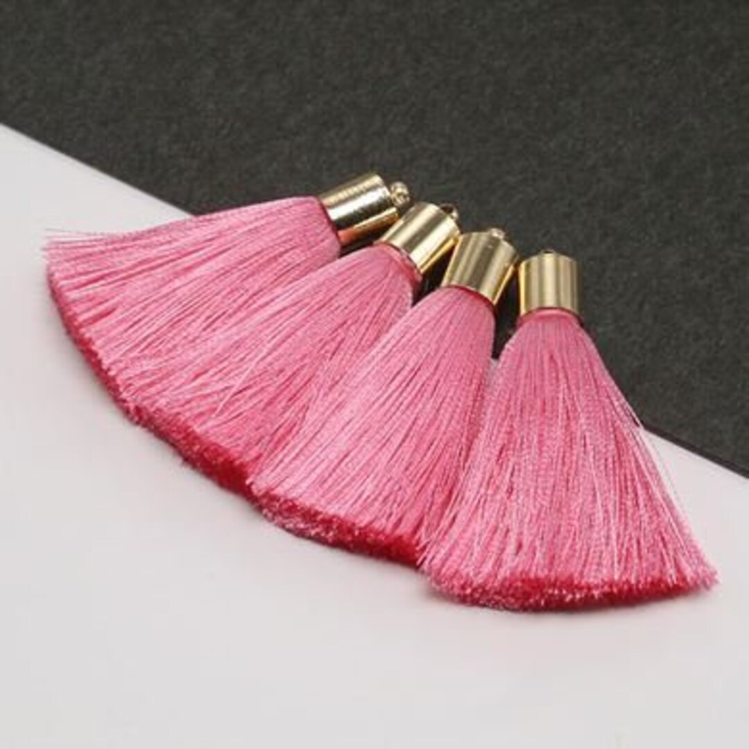 Pink Silk Tassels Set of 4 5cm Champagne Gold Tassel Cap Jewelry Making ...