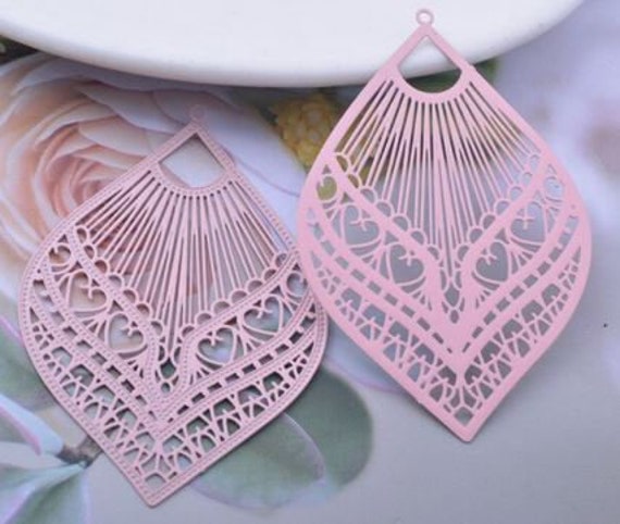 Teardrop Filigree Pendant Pink Set of 10 39mm X 59mm - Etsy