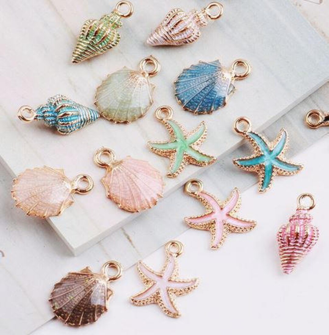 Gold and Resin Shell Charm Purple Set of 2 13mm X 19mm Pendant Jewelry ...