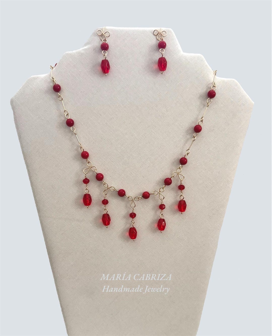 Handmade Red Glass Jewelry Set: Wire Wrapped Necklace and Earrings - Etsy