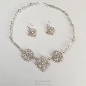 Handmade Peruvian Stitch Necklace and Earring Set: Glass Pearls, Silver ...