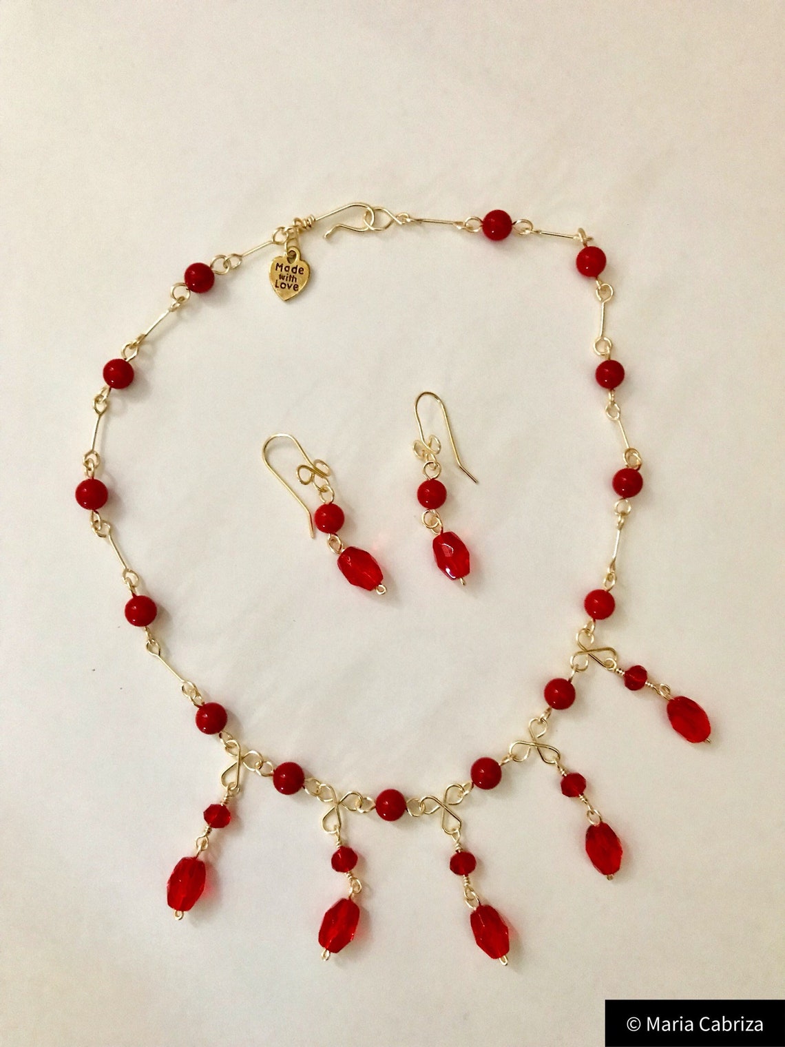 Jewelry - Handmade Jewelry - Gold and and Red Jewelry Set - Wire ...