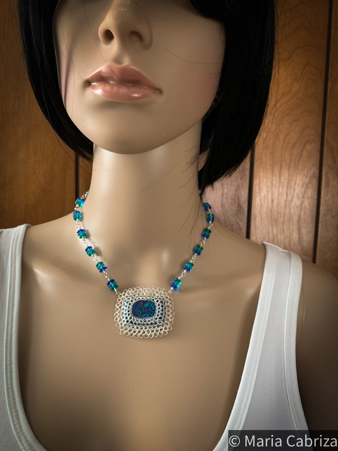 Joyería artesanal Joyería azul Joyería de alambre de ganchillo Juego de ...