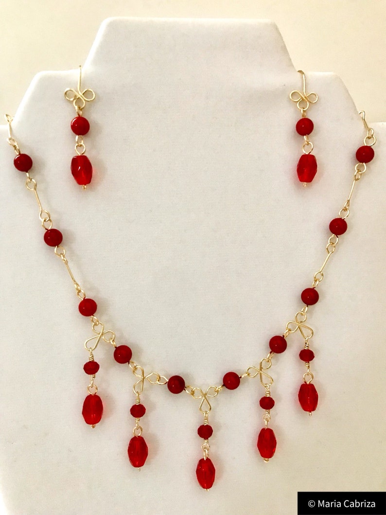 Jewelry - Handmade Jewelry - Gold and and Red Jewelry Set - Wire ...