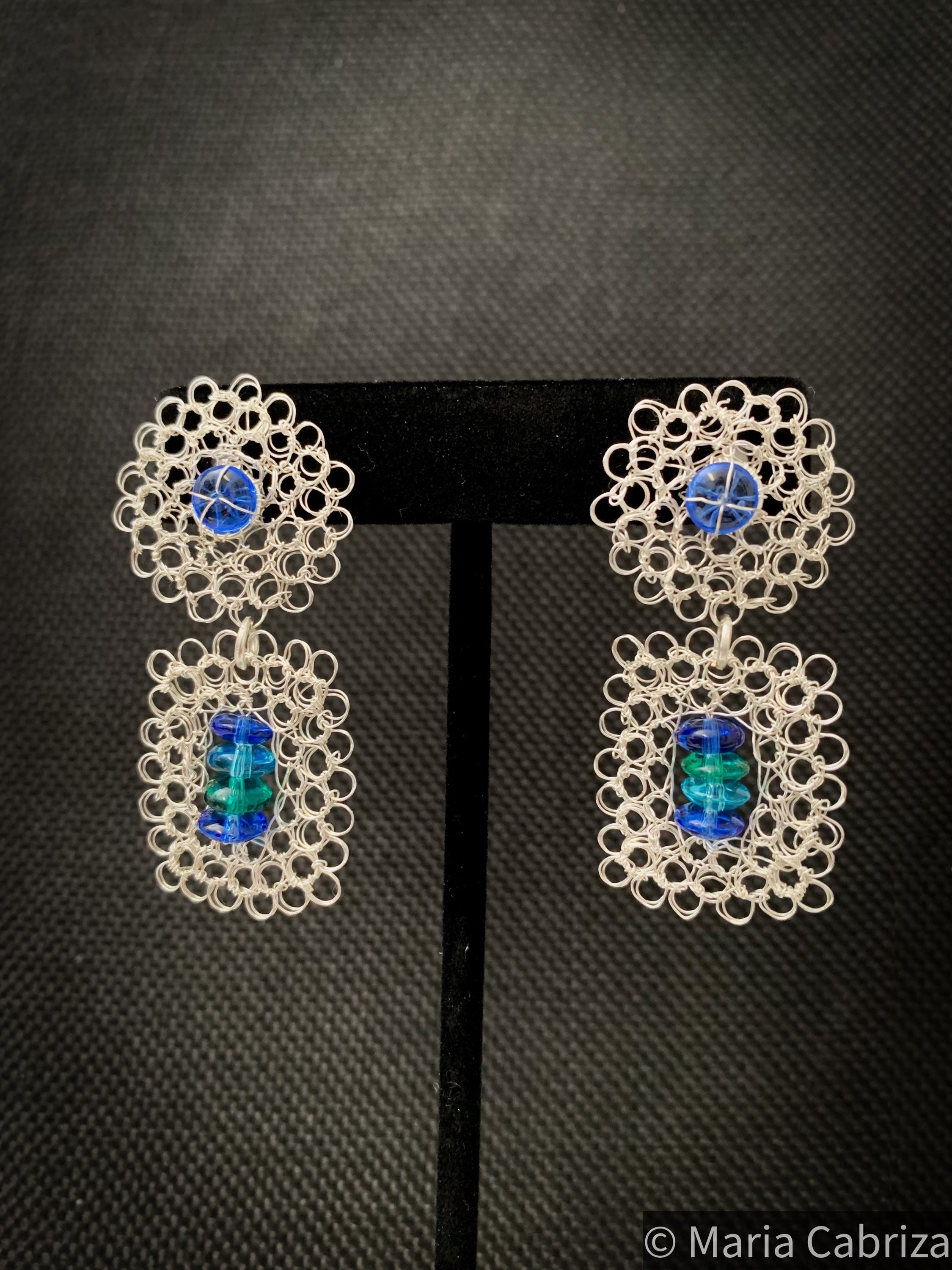 Joyería artesanal Joyería azul Joyería de alambre de ganchillo Juego de ...