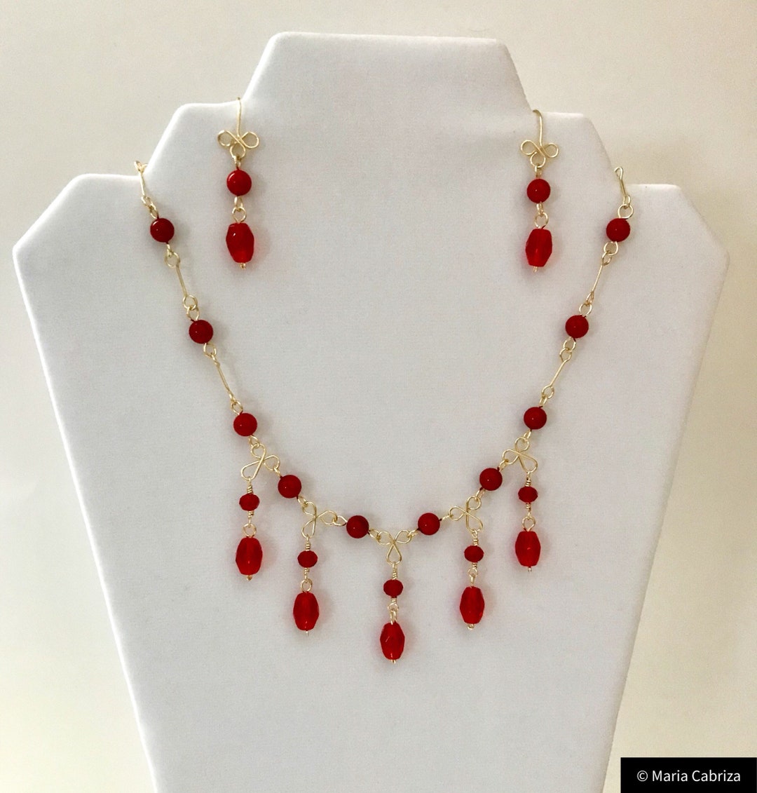 Jewelry - Handmade Jewelry - Gold and and Red Jewelry Set - Wire ...