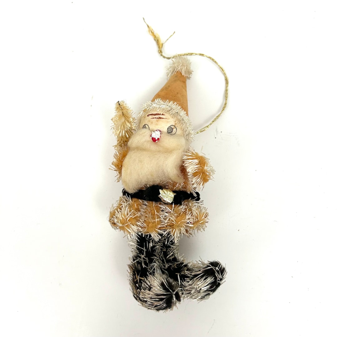 Vintage Pipe Cleaner Santa Claus Ornament Japan Fuzzy Handmade Kitsch ...