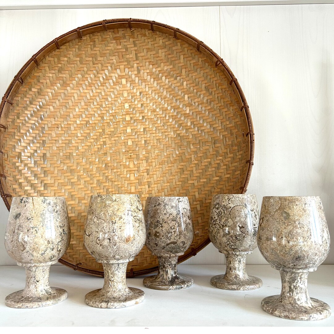 Set 5 Vintage Stone Cups Fossil Stone Marble Dragon Goblets Wine - Etsy