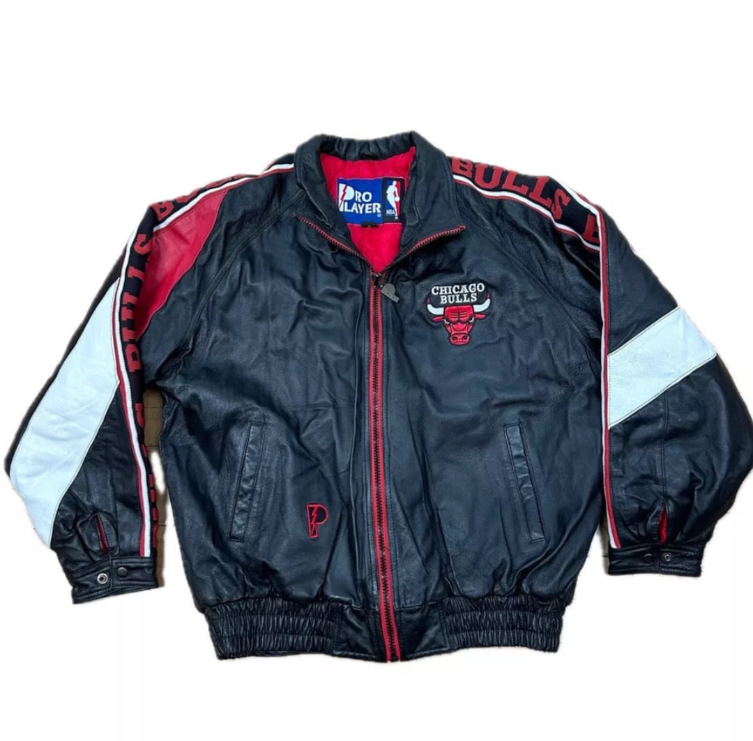 Vintage Chicago Bulls XL Leather Jacket NBA Motorcycle Pro Player 90s ...