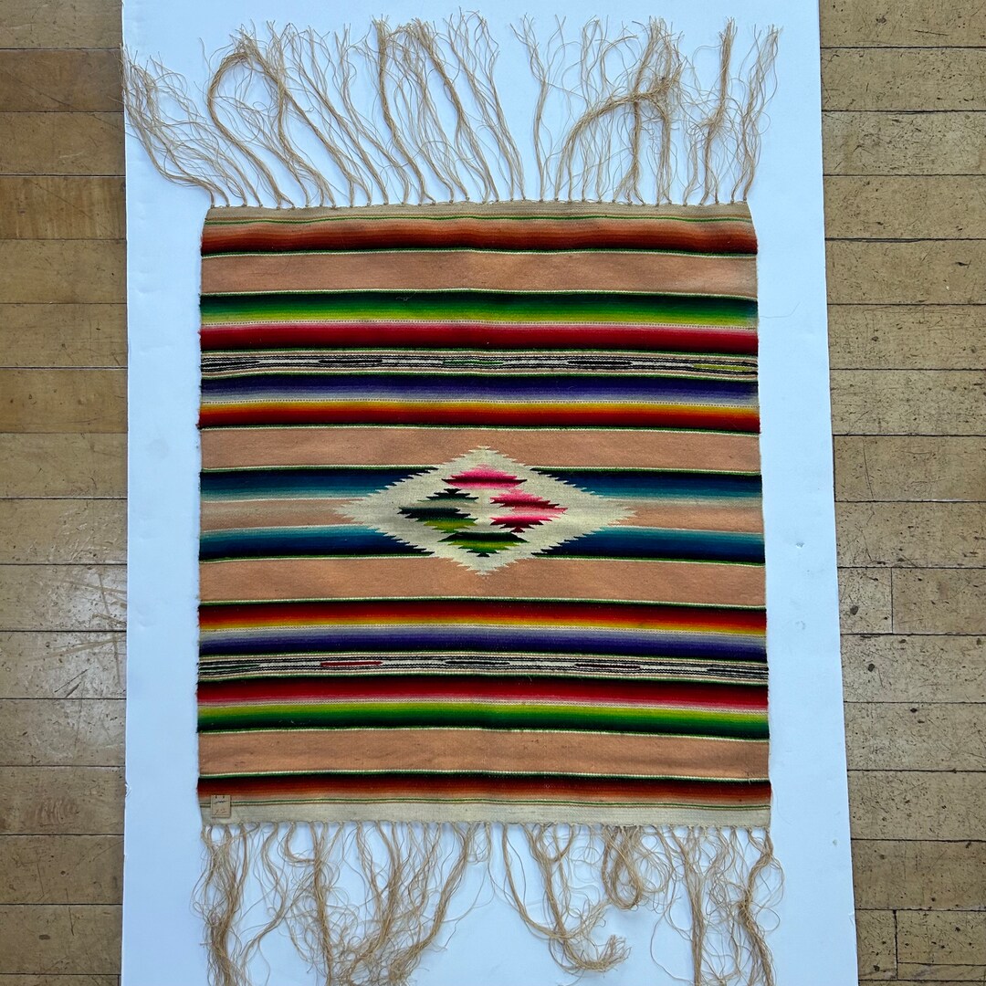 Vintage Mexican Serape Weaving Table Mat Runner Pink Wool 1930s Ralph ...