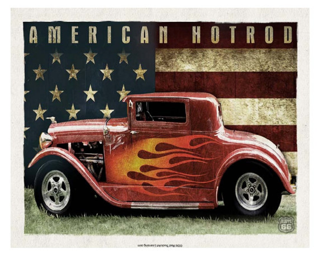 American Hot Rod, Distressed Flag Historic Route 66 Metal Sign - Etsy