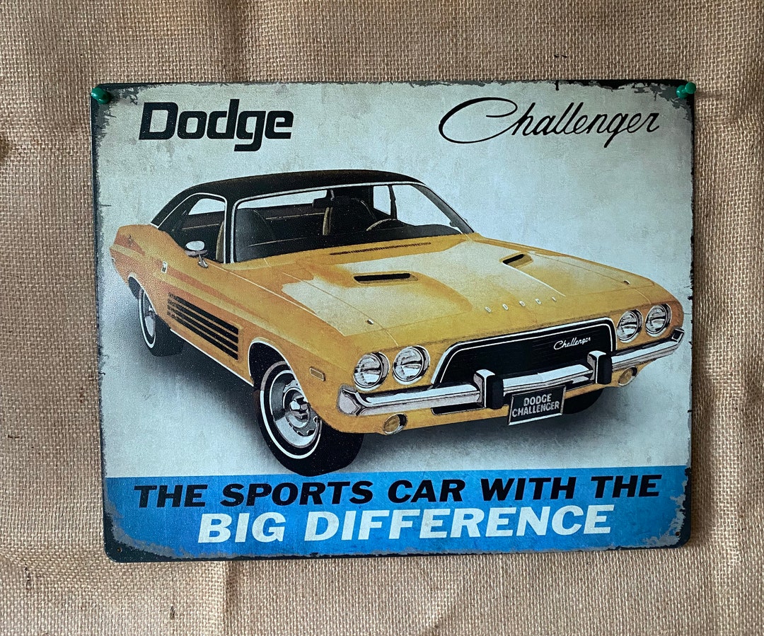 Yellow Dodge Challenger Vintage Style Distressed Metal Sign, Man Cave ...