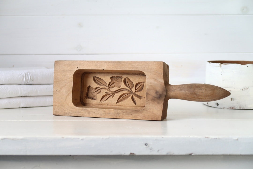 Antique Handmade Butter Stamp Large Butter Model With Handle Oblong ...