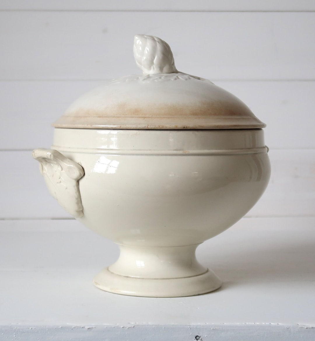 Antique French Ironstone Tureen Cream White Soup Bowl With Lid Tea ...