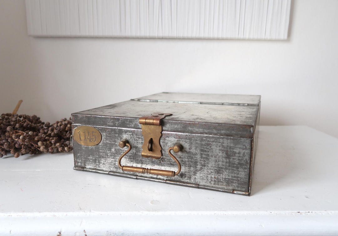 Antique Money Box Large Bank Safe Tin Box With Handle Document Storage ...
