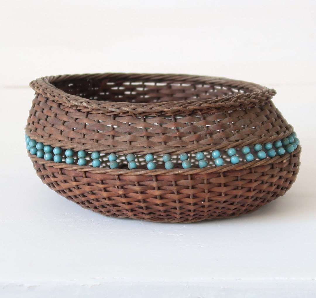 Handmade Vintage Wooden Basket Small Storage Box With Beads - Etsy