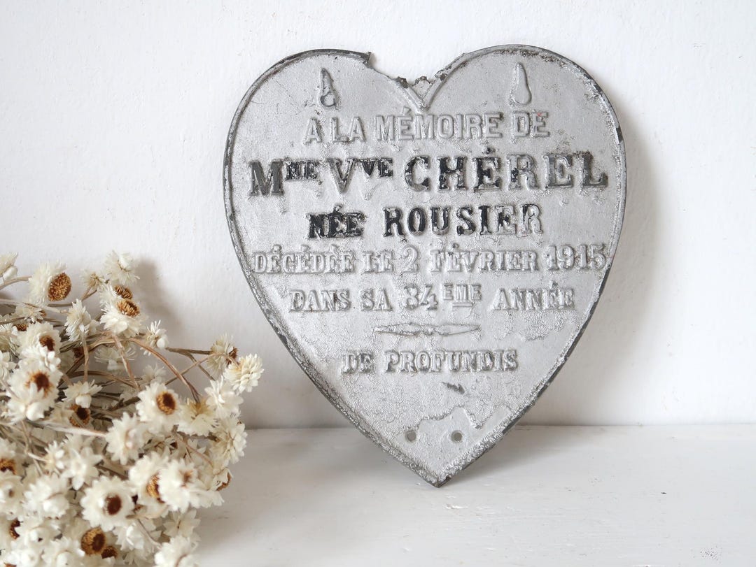 Antique French Memorial Plaque Heart Shaped Mourning Plaque Cast Iron ...