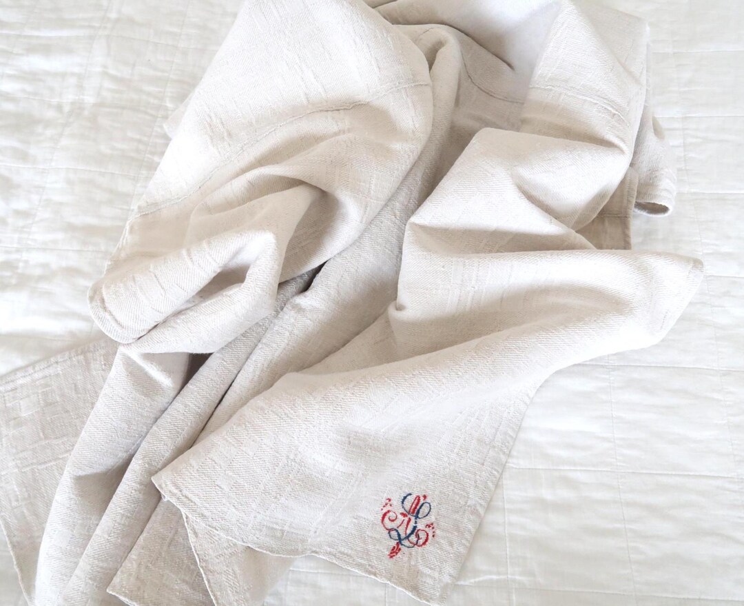 Vintage Farmhouse Linen Tablecloth Handmade Monogramed Linen Rustic ...