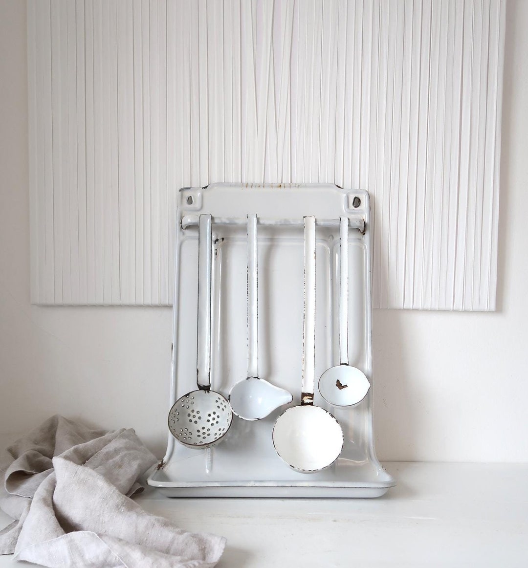 Antique White Soup Ladle Enamel Plate Large White Kitchen Utensils Wall ...