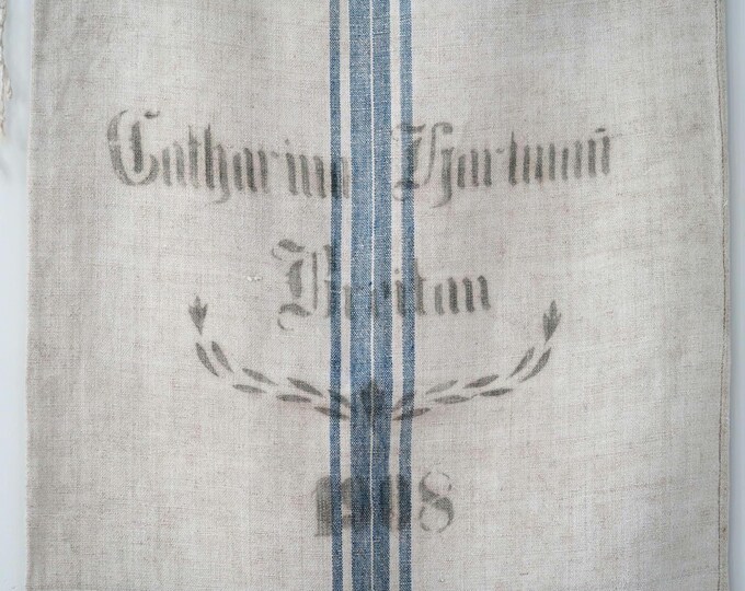 Antique German Linen Sack Large Bag Hand Woven Linen 1908 Rustic Linen ...