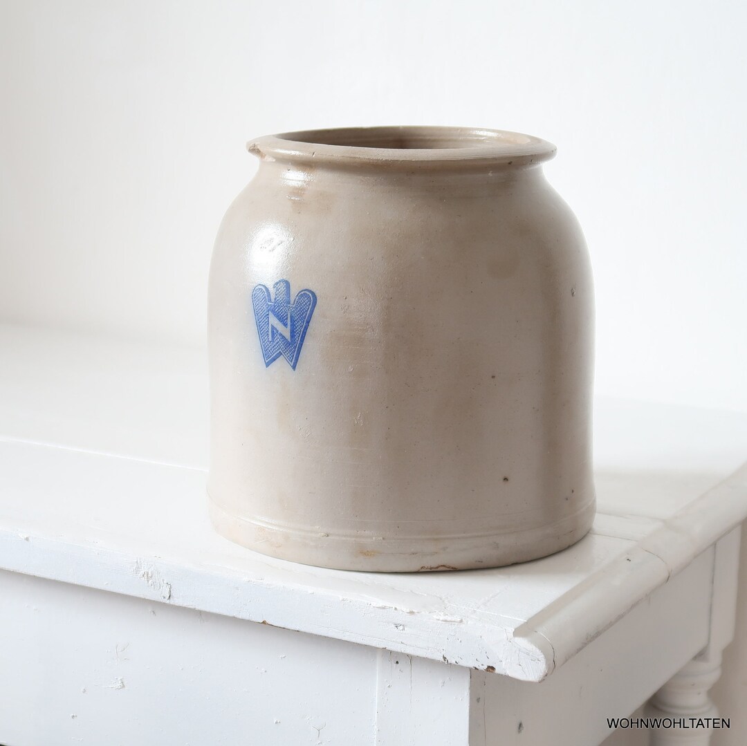 Antique Grey Stoneware Crock HUGE Preserving Jar Simple Farmhouse ...