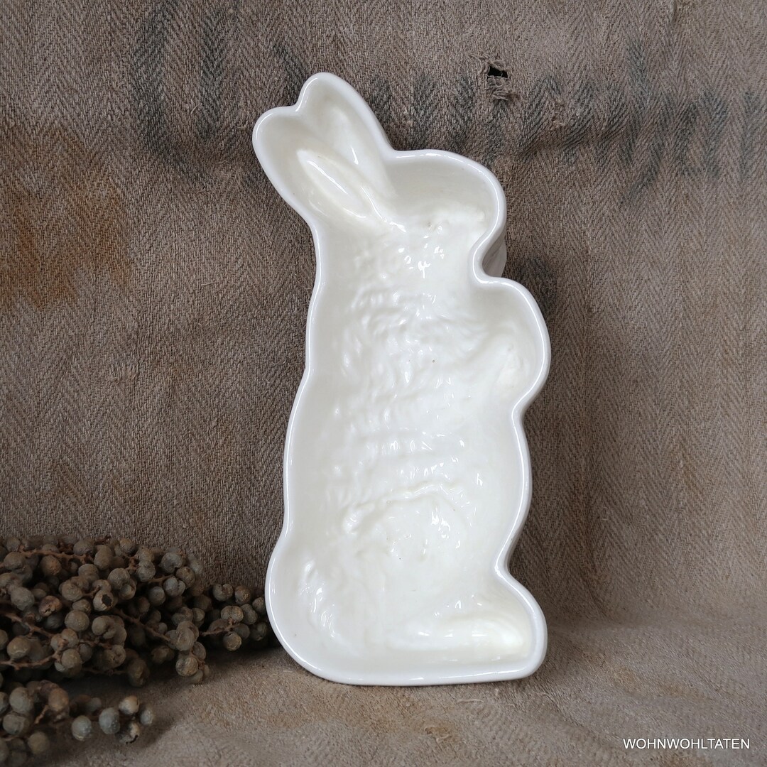 Antique Easter Bunny Cake Mold Large Ironstone Baking Pan Rustic ...