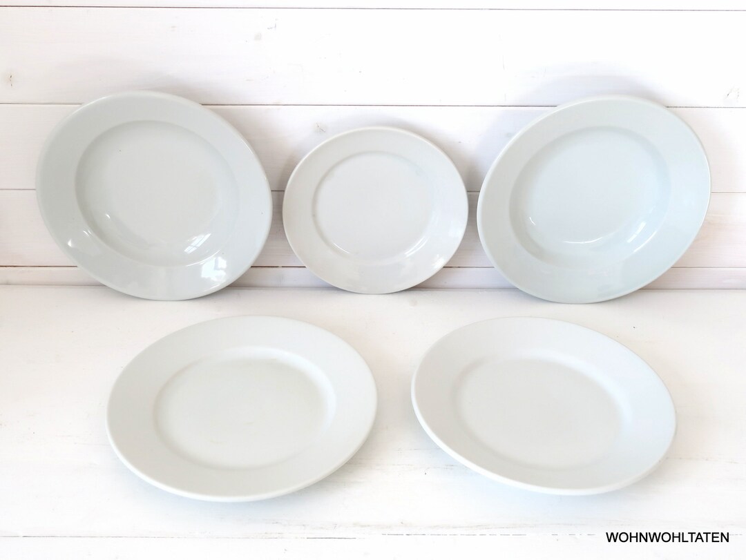 5 Vintage White Plates Different Porcelain Dishes Farmhouse Tableware ...