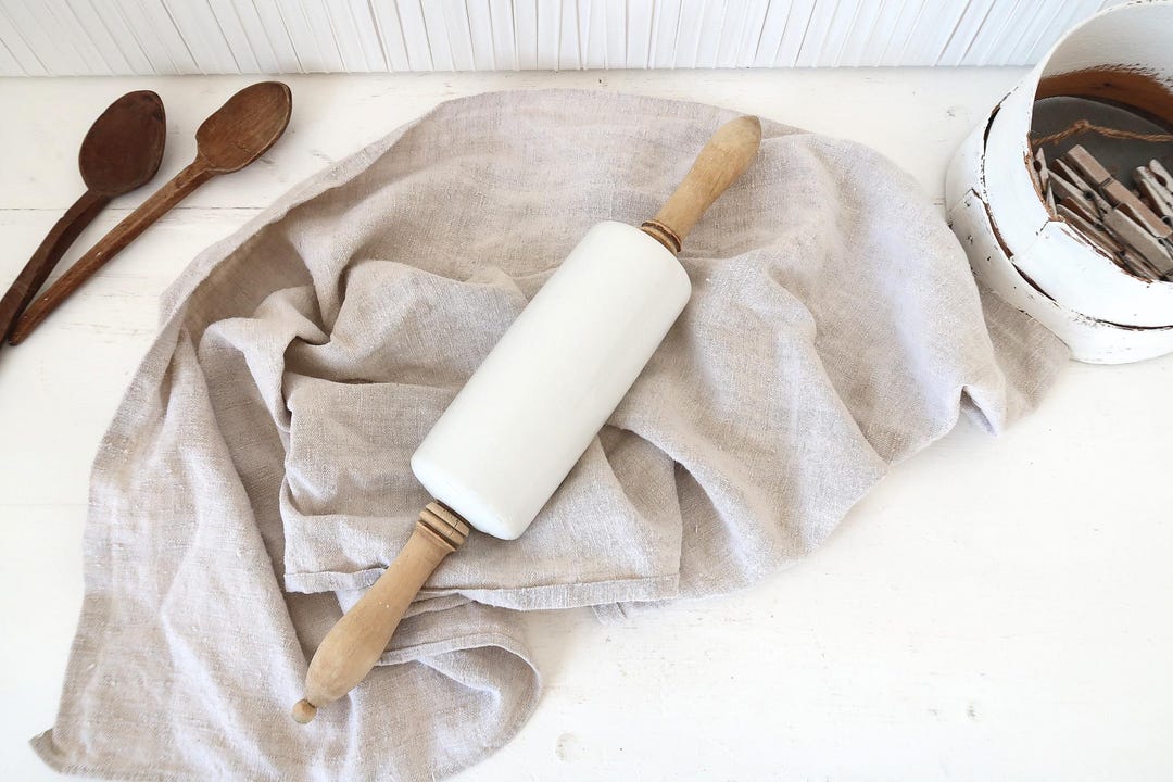 Vintage White Rolling Pin Porcelain Dough Roller Large Pastry Rolling ...