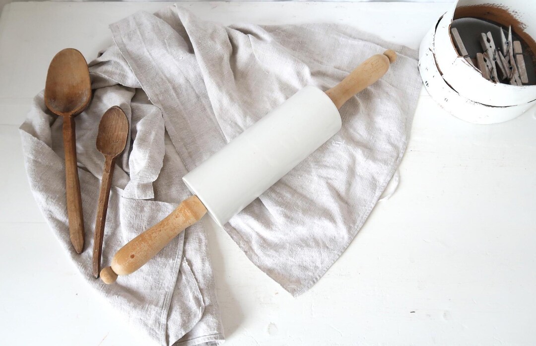 Vintage White Rolling Pin XL Ironstone Dough Roller Pastry Rolling Pin ...